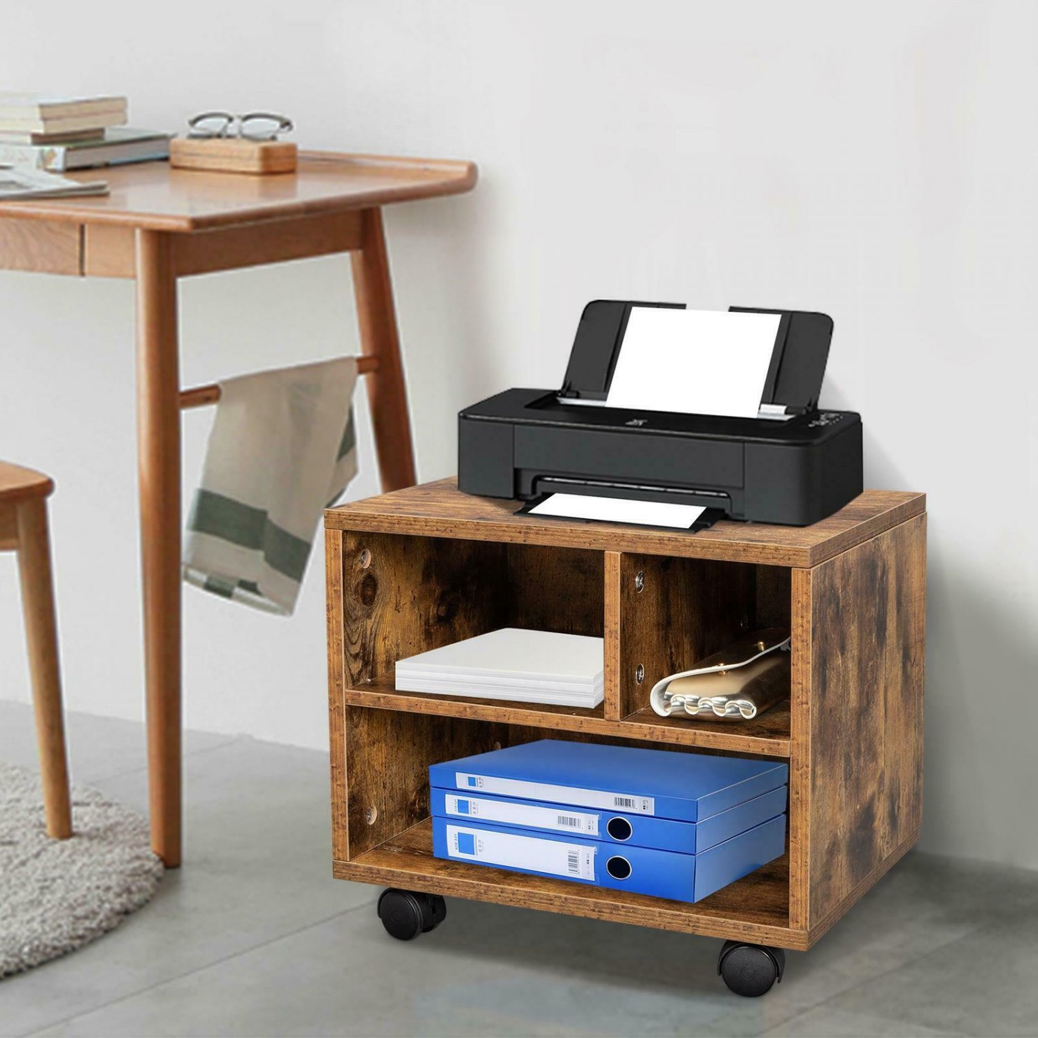 Printer Stand - Under Desk Printer Stand Storage Printer Desk with 4 Wheels