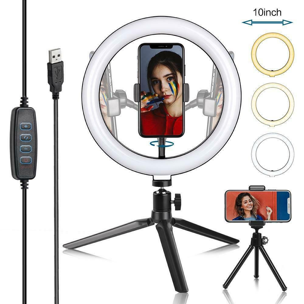 10" LED Ring Light with Tripod Stand &Mobile Phone Folder Dimmable ...