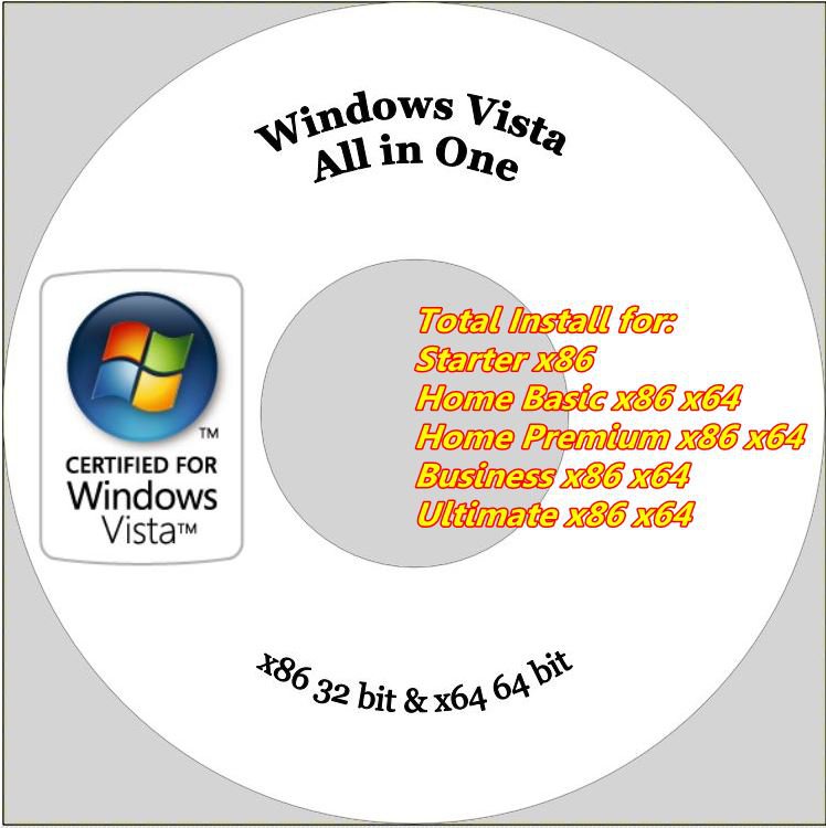 Windows Vista A.I.O (All-in-One Installation) CD DVD Disc 32 bit and 64 bit