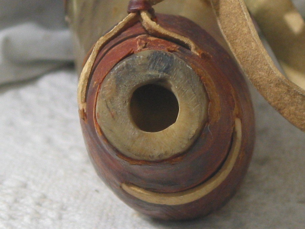 GUN POWDER HORN White Body Decorated Leather Firearm