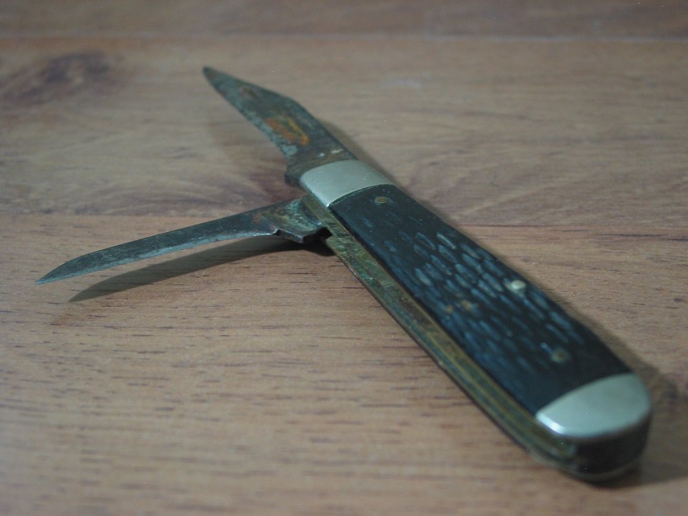 KA BAR Vintage Early 1950's Bone Handle 2 Blade Pocket Knife Kabar ...