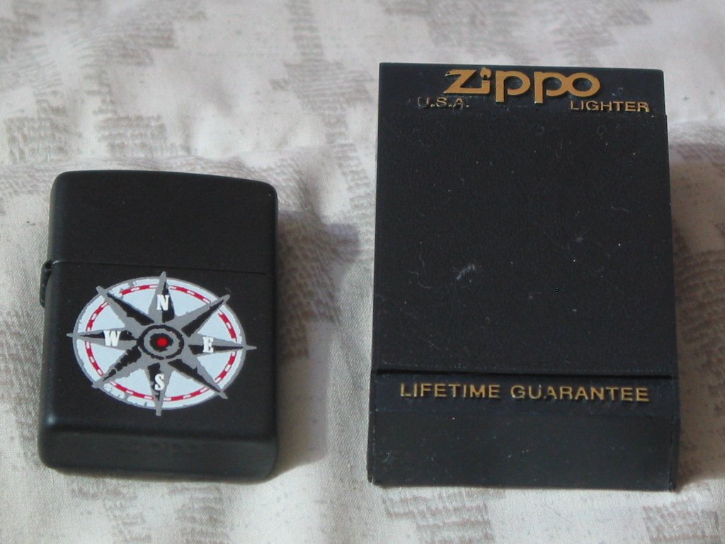 ZIPPO Black Lighter With North East West South Compass Emblem Unused