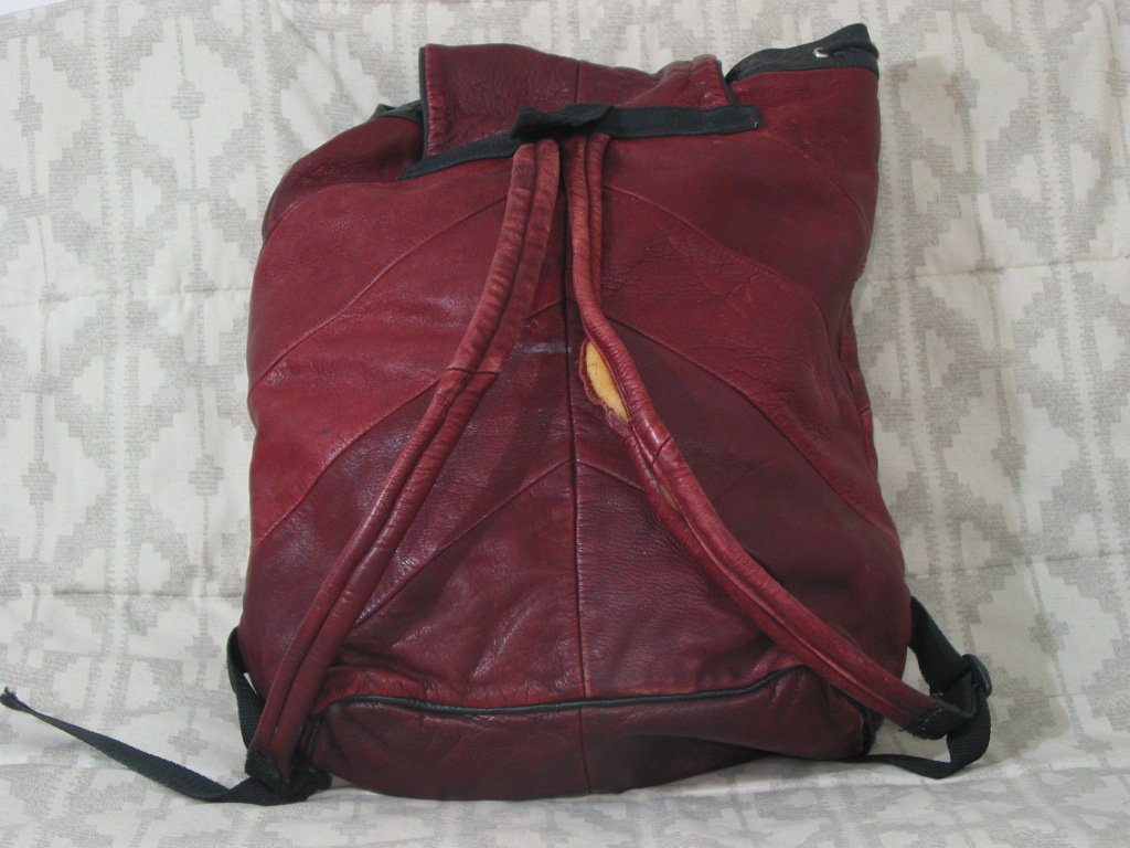 BACKPACK Knapsack Daypack Soft Red Colored Genuine Leather Used