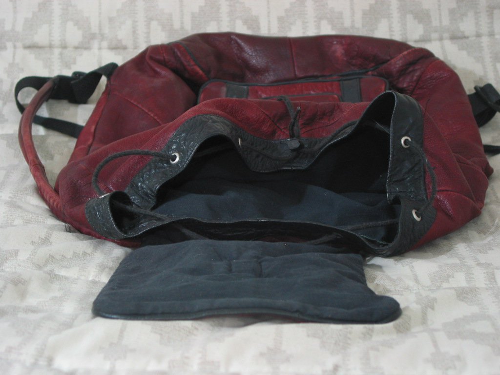 BACKPACK Knapsack Daypack Soft Red Colored Genuine Leather Used