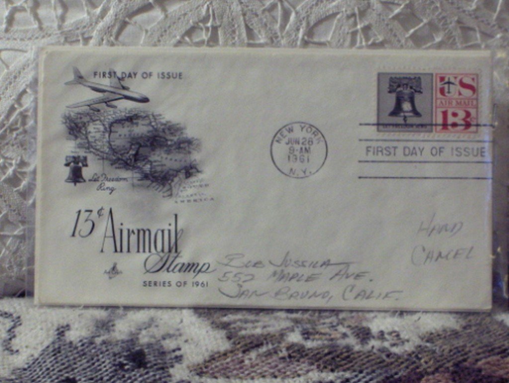 First Day Issue Cover Stamp U.S. Airmail 13c Stamp 1961