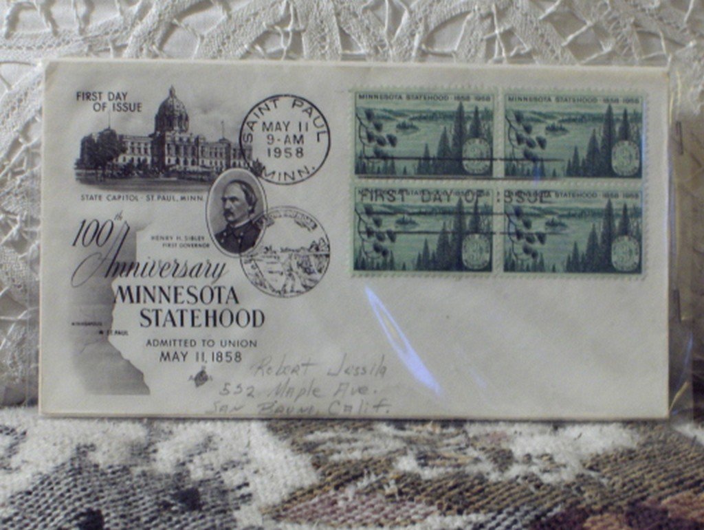 First Day Issue Cover Stamp Ann. Minnesota Statehood 1958 3c