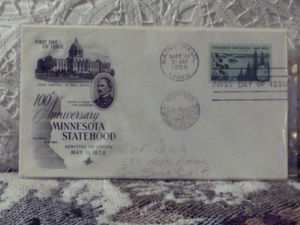 First Day Issue Cover Stamp Ann. Minnesota Statehood 1958 3c