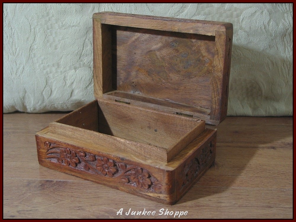 WOOD BOX Decorative Jewelry Knick Knack Keepsake Storage Container 6 X ...