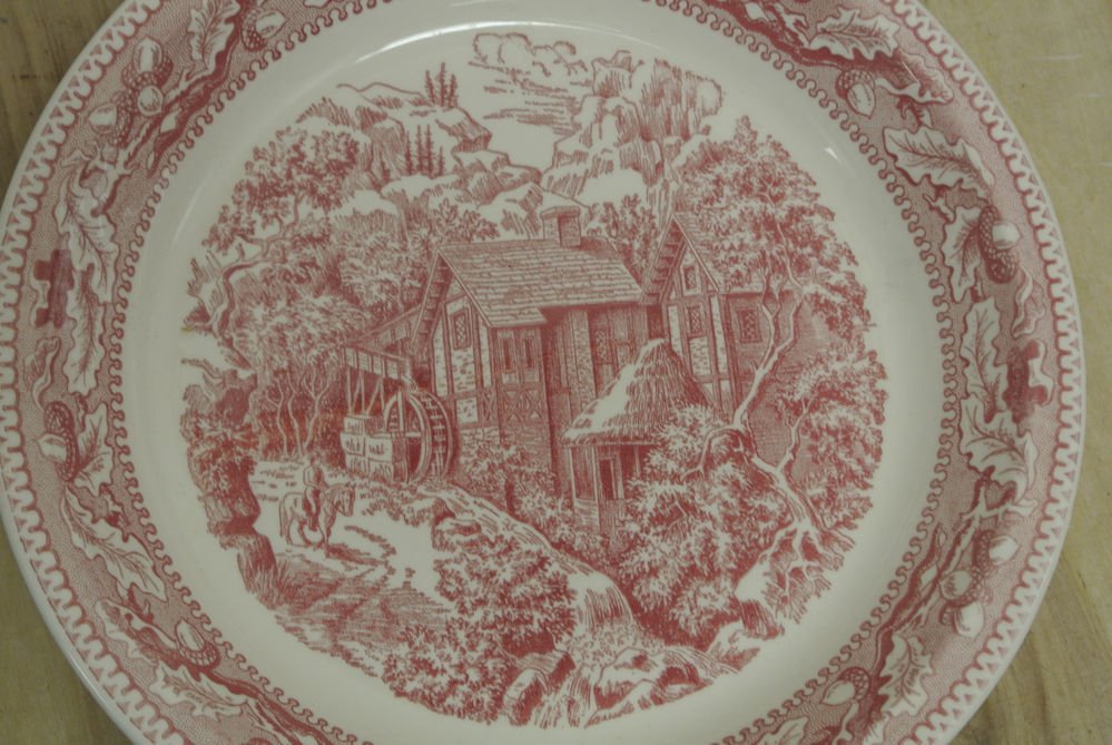 Vintage Memory Lane Pink Acorn Grist Mill Transferware Serving Bowl