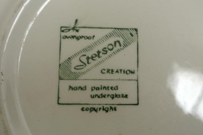 4 Vintage STETSON Creation Ceramic Bowl Set, Serving, Pasta, Soup, Bamboo