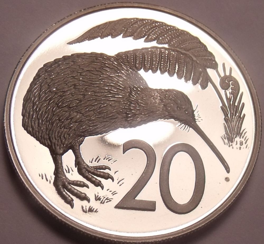 Cameo Proof New Zealand 1974 20 Cents~Kiwi Bird~Only 8,000 Minted~Free Shipping