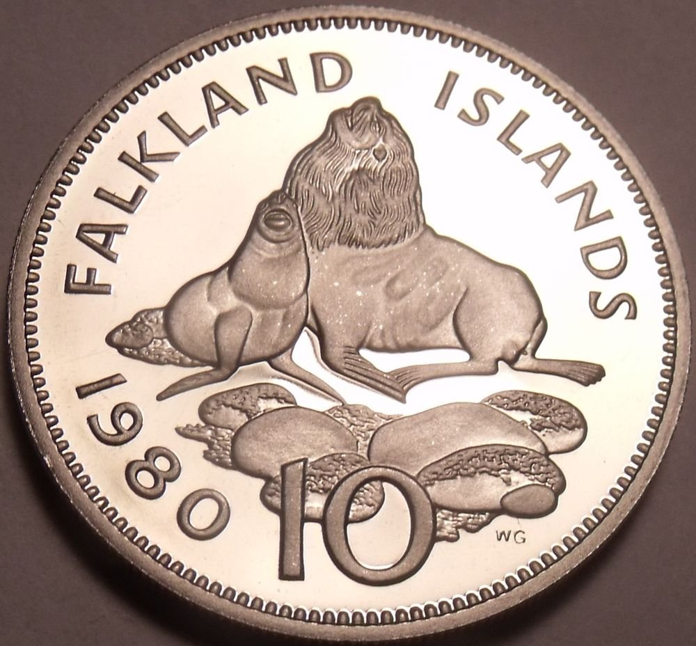 Huge Rare Proof Falkland Islands 1980 10 Pence~Ursine Seal~10k Minted ...