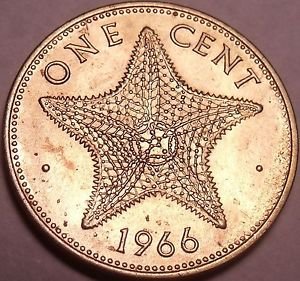 Unc Bahamas 1966 Cent~Starfish Coin~1st Year For Bahama Coinage~Free ...