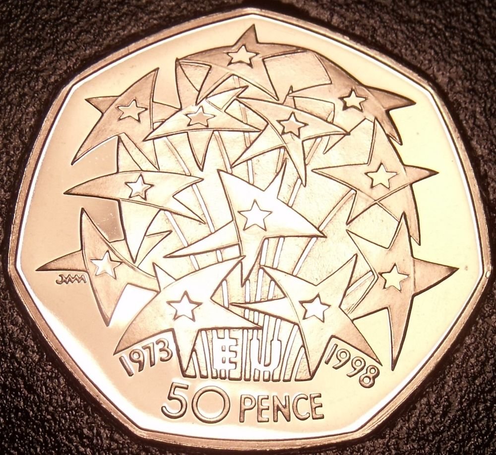Proof Great Britain 1998 50 Pence~European Union 25th Anniversary~Free Ship
