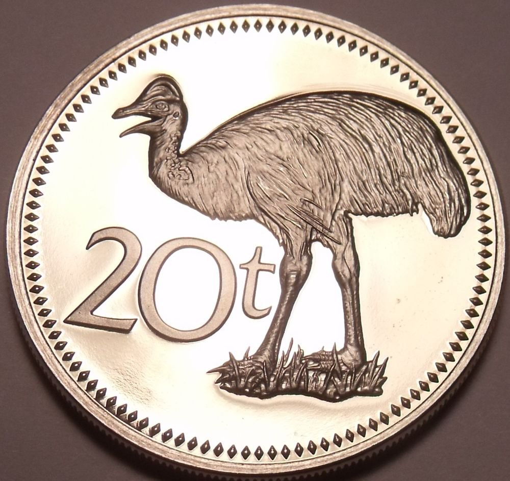 Large Proof Papua New Guinea 1975 20 Toea~Cassowary~1st Year Ever~Free ...