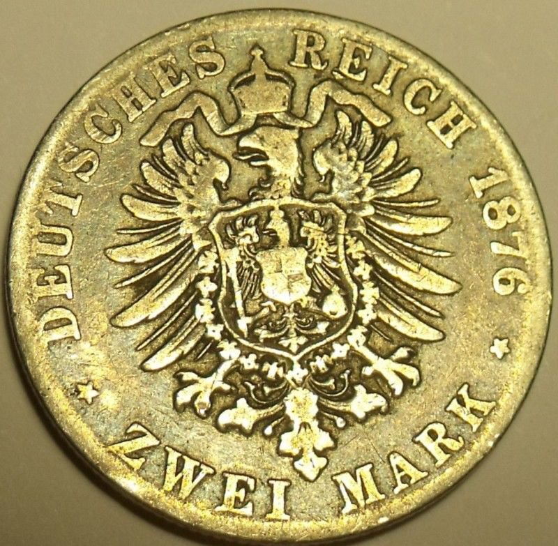 Rare Silver Prussia 1876-C Zwei Mark (2 mark)~1st Year Ever Minted~Free ...