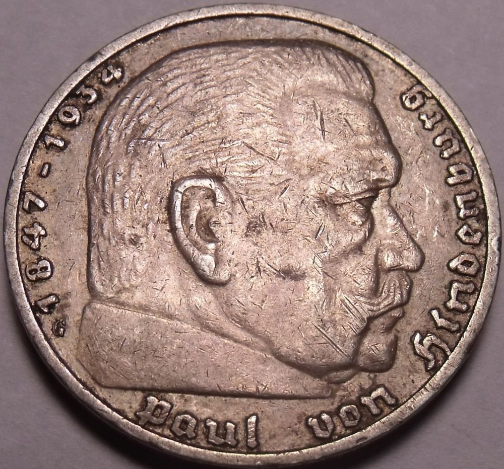 Large Silver Germany 1935-G 5 Reichsmark~Semi-Key~Lowest Mintage~Free ...