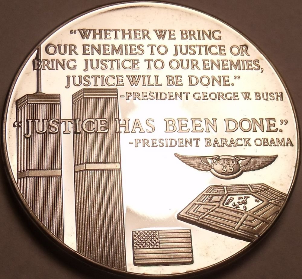 Massive Silver-Plated Proof Medallion~Twin Towers-911~Justice Has Been ...