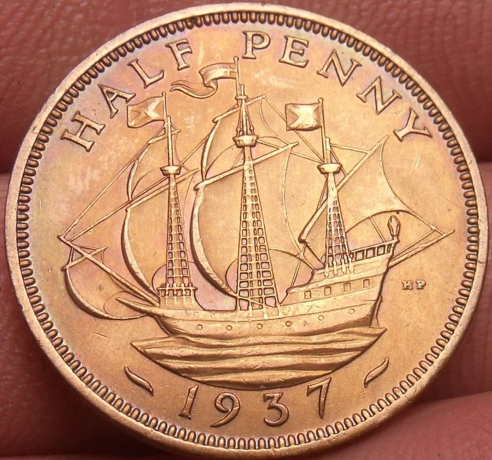 Gem Unc Great Britain 1937 Half Penny~The Golden Hind~1st Year Ever ...