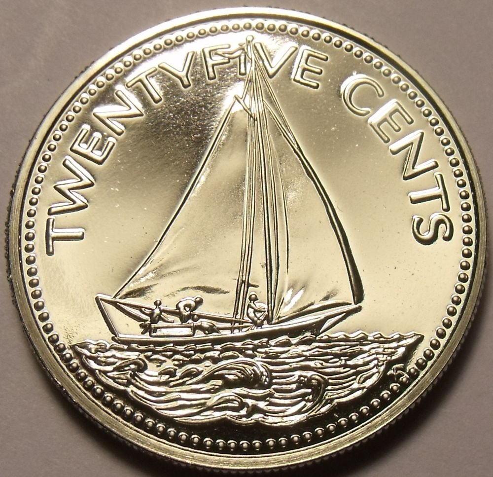 Rare Proof Bahamas 1977 25 Cents~11,000 Minted~Bahamian Sloop~Free Shipping