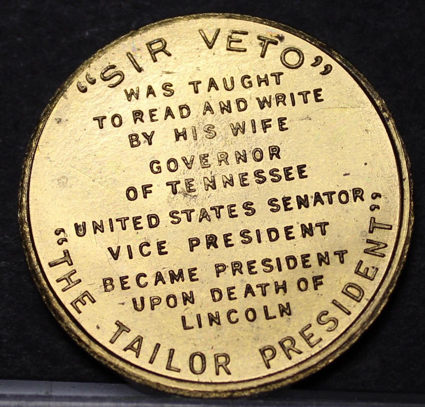 Andrew Johnson 17th President Bronze Medallion~Sir Veto~The Tailor ...