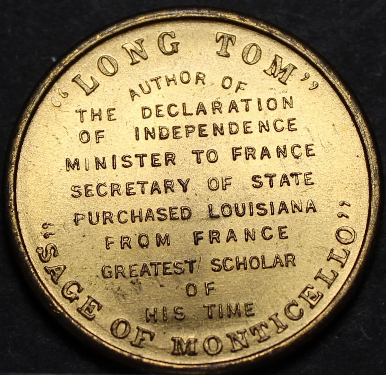 Thomas Jefferson 3rd President Bronze Medallion~Sage Of Monticello~Long ...