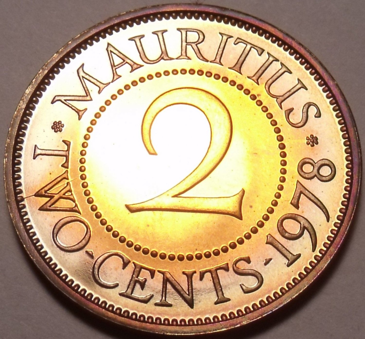 Mauritius 2 Cents, 1978 Gem Proof~RARE~9,268 Minted~Free Shipping