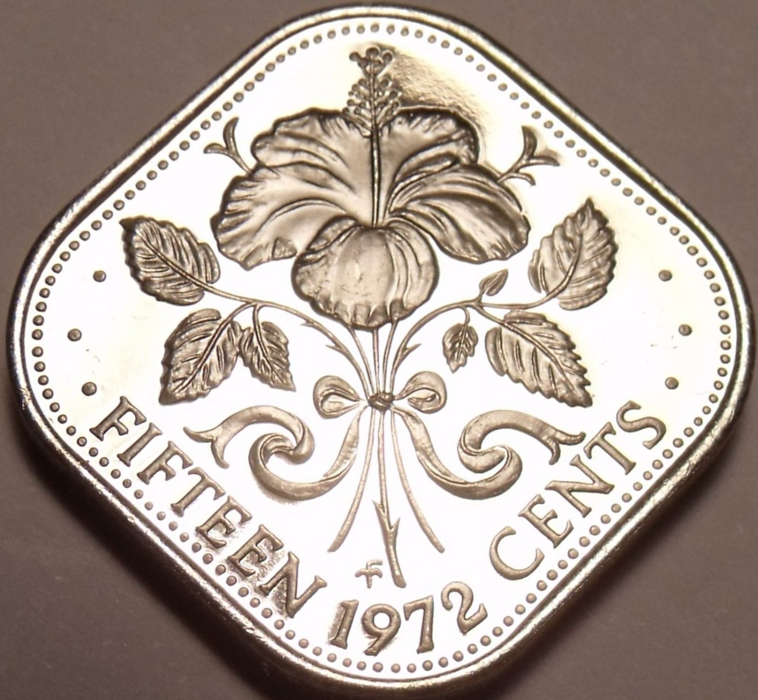 Bahamas 15 Cents, 1972 Rare Proof~Hibiscus~Triangle Coin~35,000 Minted ...