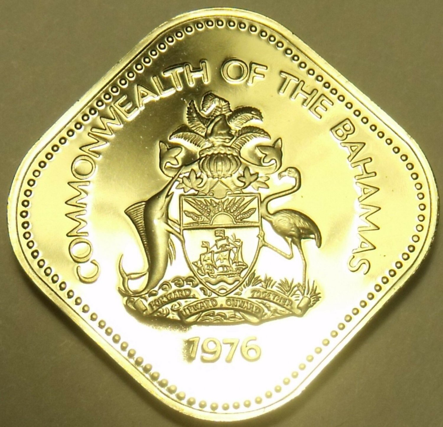 Bahamas 15 Cents, 1976 Rare Proof~23,000 Minted~Triangle Coin~Free Shipping