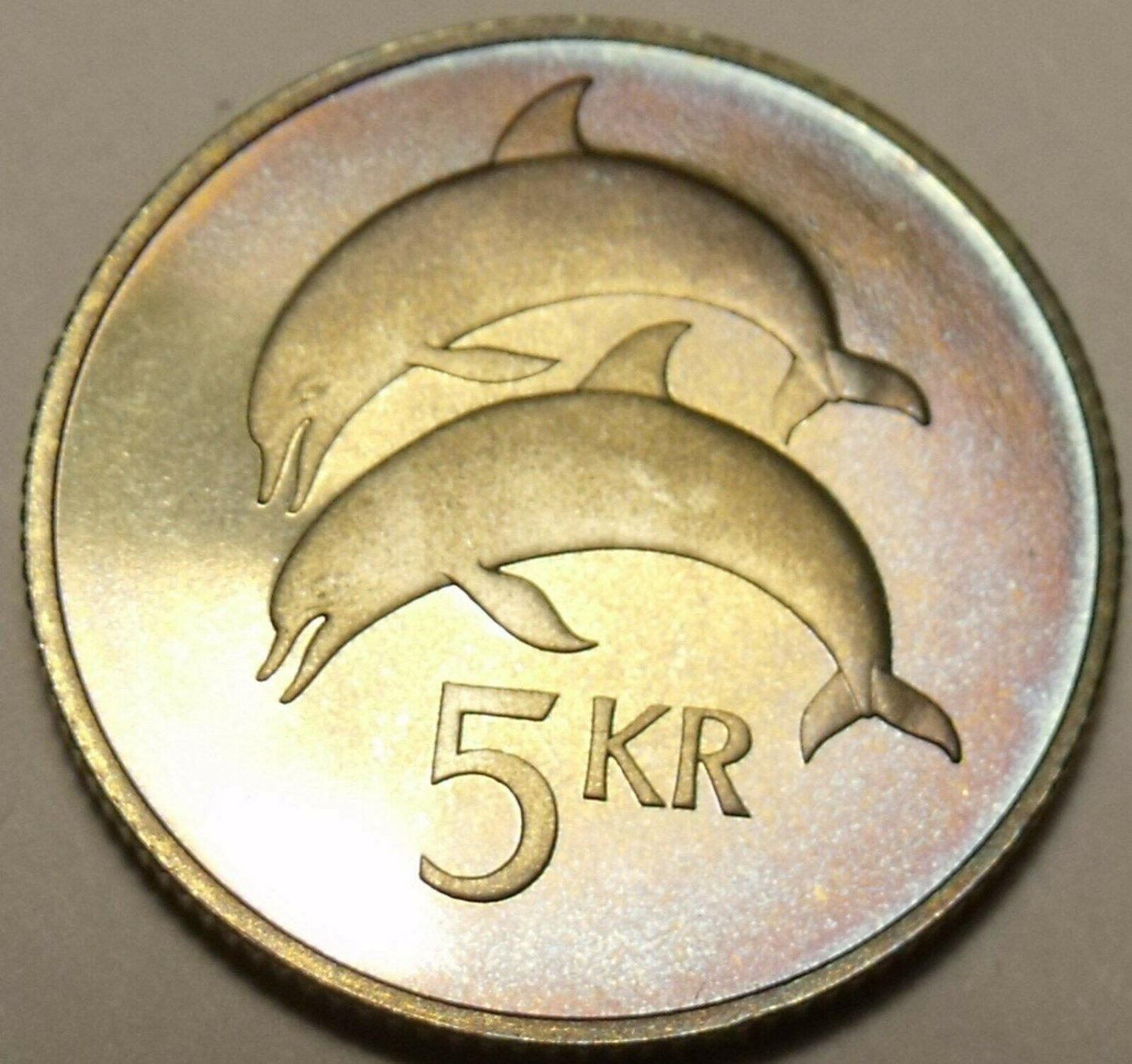 Iceland 5 Krona, 1981 Rare Proof~Only 15,000 Minted~Two Dolphins ...
