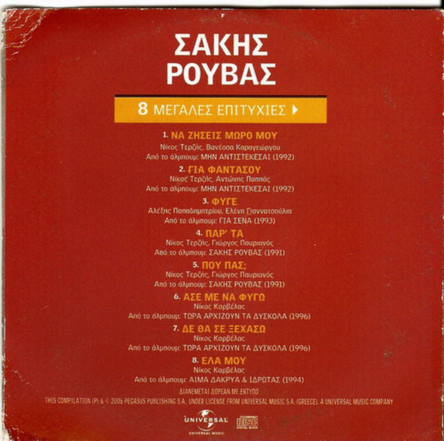 GREATEST HITS 8 TRACK Greek music SAKIS ROUVAS