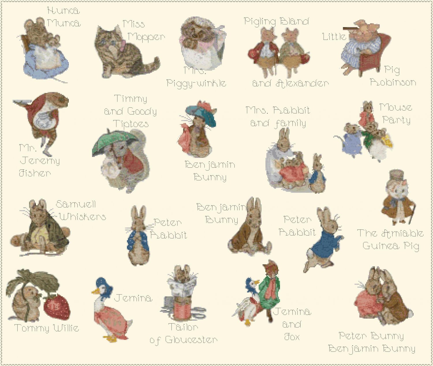 Counted cross Stitch Pattern beatrix potter characters 431*362 stitches ...