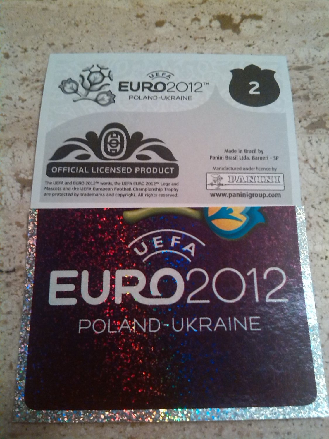 Panini EURO 2012 Number 2 Official Logo Foil Sticker Mint