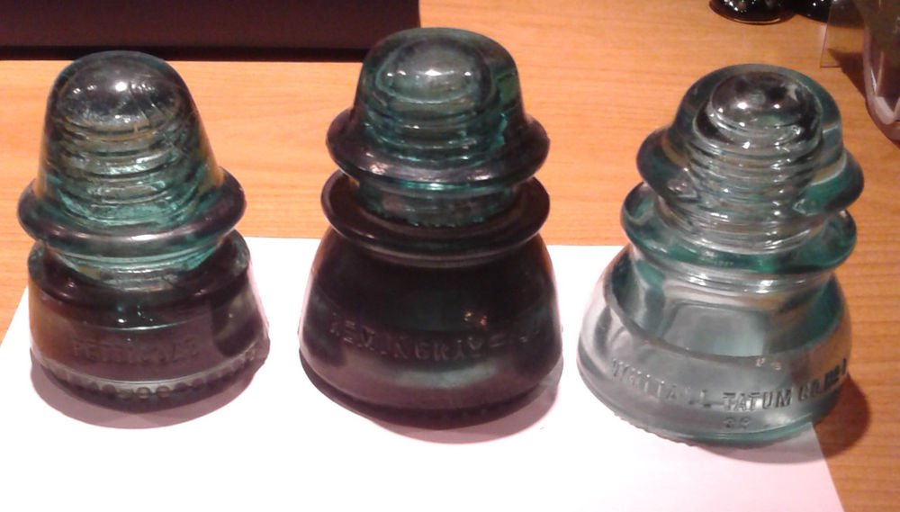 Insulators COLLECTIBLE- Set of 3 Green Glass - Used - Fair Condition