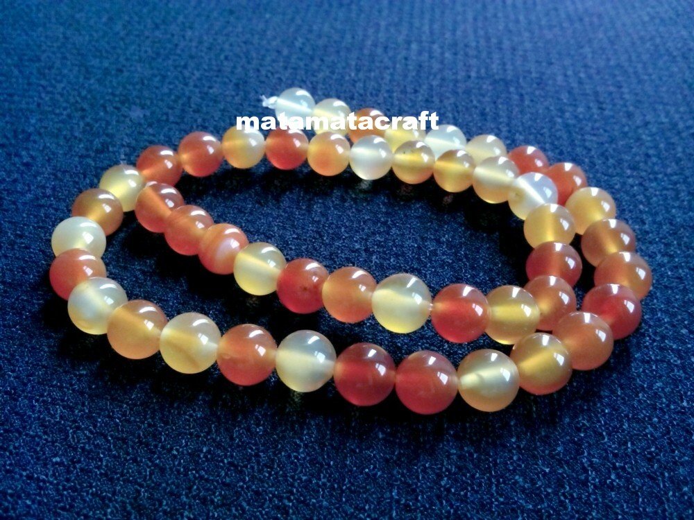 Natural agate beads, orange sunset autumn colored, 8mm 3/10", 1 strand ...