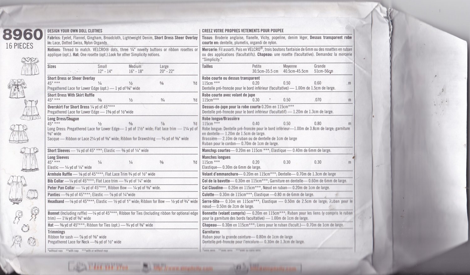 Simplicity 8960 Pattern Uncut FF Clothes for 12 14 16 18 20 22 inch Doll