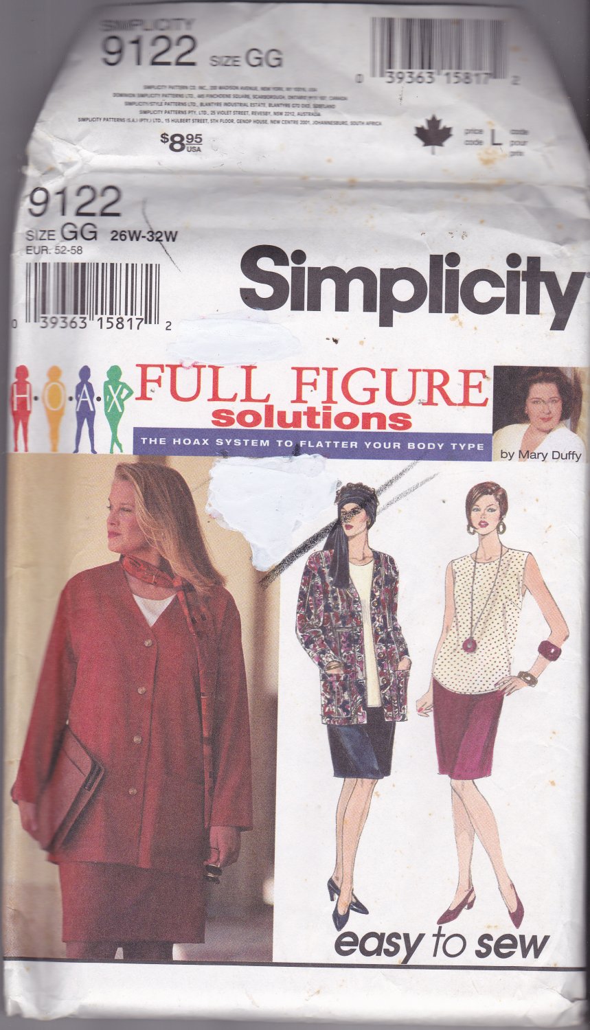 Simplicity 9122 Pattern Uncut 26W 28W 30W 32W Separates Mary Duffy HOAX ...