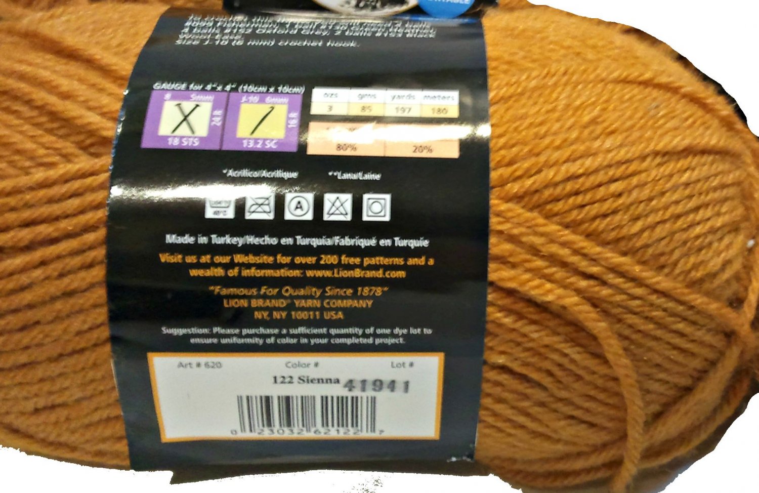 Lion Wool-Ease Worsted 4 Yarn Sienna 122 Orange Rust 3 oz. 197 yards
