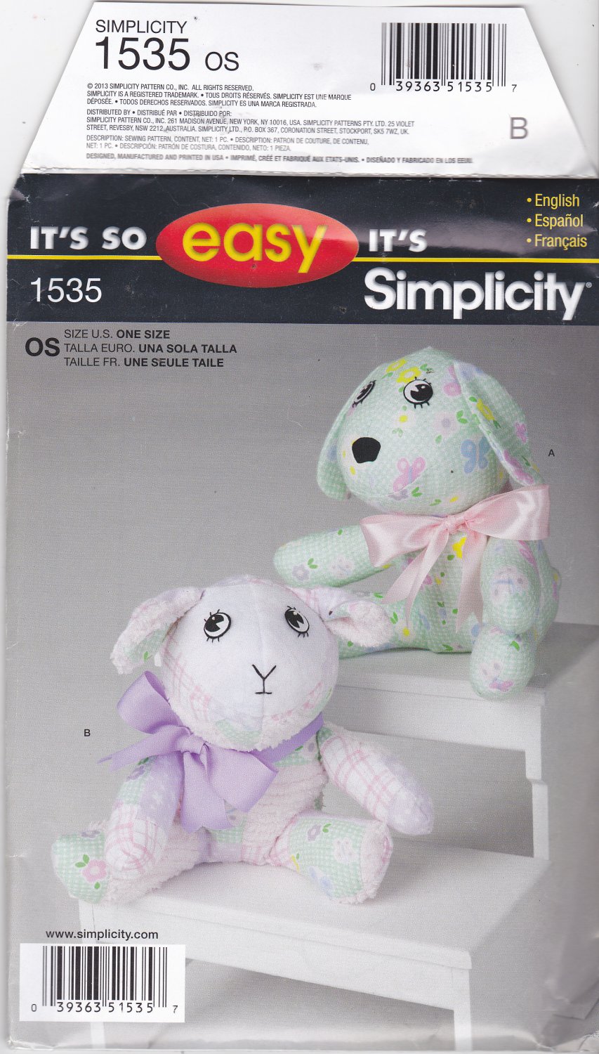 Simplicity 1535 Crafts Sewing Pattern Uncut Plushie Softie Stuffed Toy ...