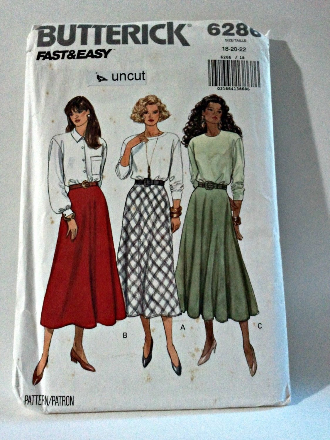 Butterick 6286 Pattern Flared Bias Skirts 18-20-22 Plus Uncut