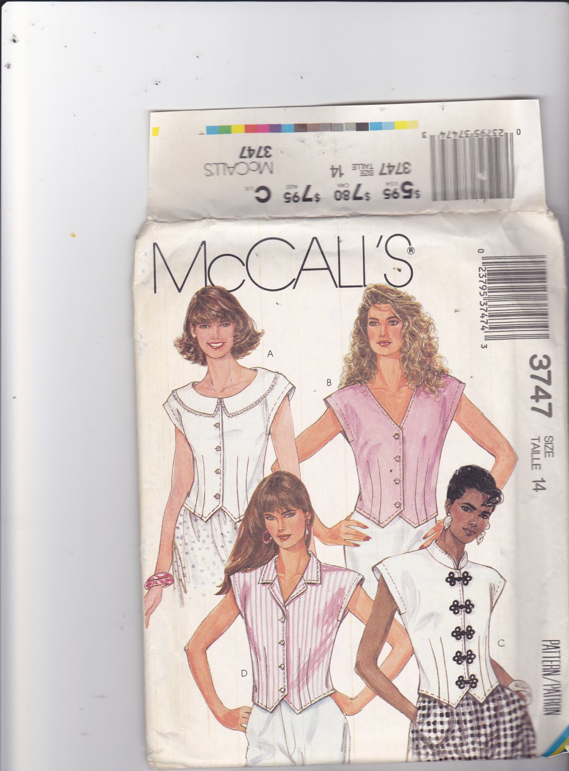 McCall's 3747 Pattern 14 Uncut Frog or Button Front Blouse Collar ...