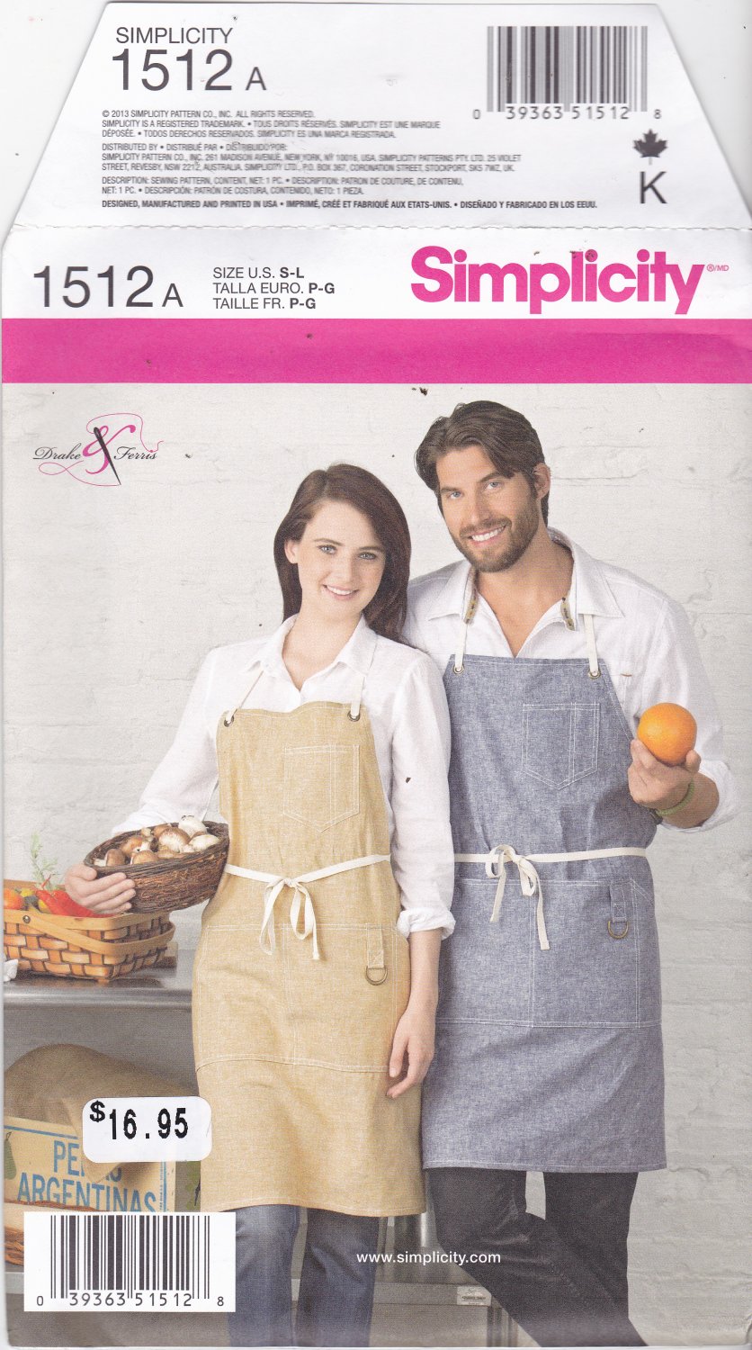 Simplicity 1512 Pattern Uncut Men Women S M L Chest/Bust 34-44 Bib ...