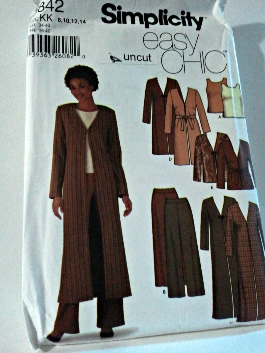 Simplicity 5842 Pattern Unlined Duster Jacket Top Pants 8 10 12 14 Uncut