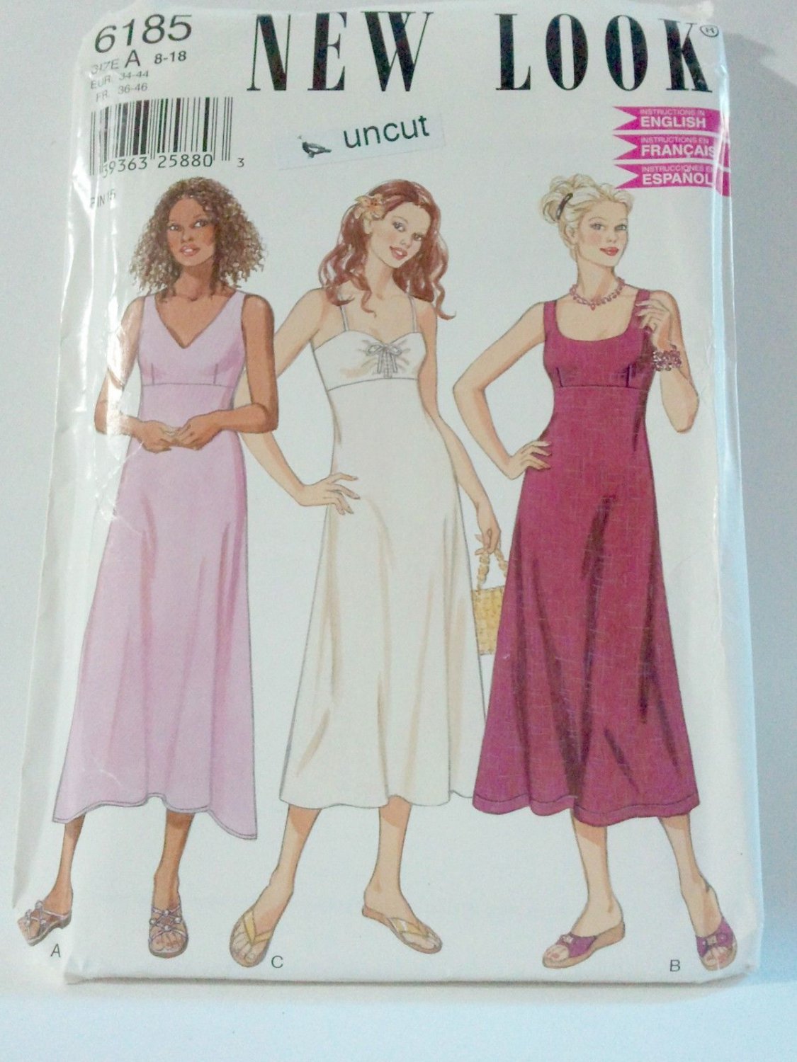 New Look 6185 Pattern Sleveless Dresses Lined Bodice 8 10 12 14 16 18 Uncut