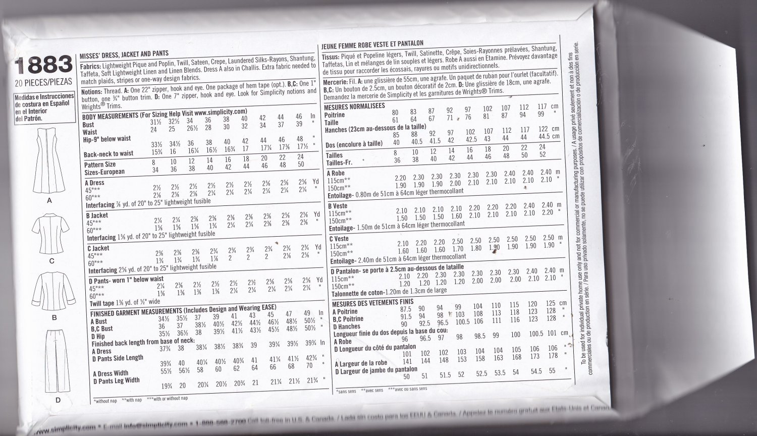 Simplicity 1883 uncut 16 18 20 22 24 Pleat Front Jacket Dress Wide Leg ...