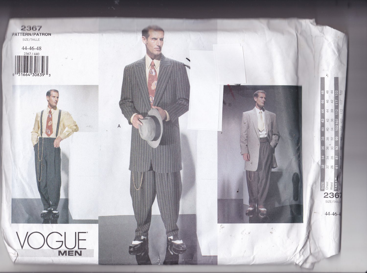 Vogue 2367 Pattern Uncut Men's Zoot Suit Jacket Pants 44 46 48 Uncut ...