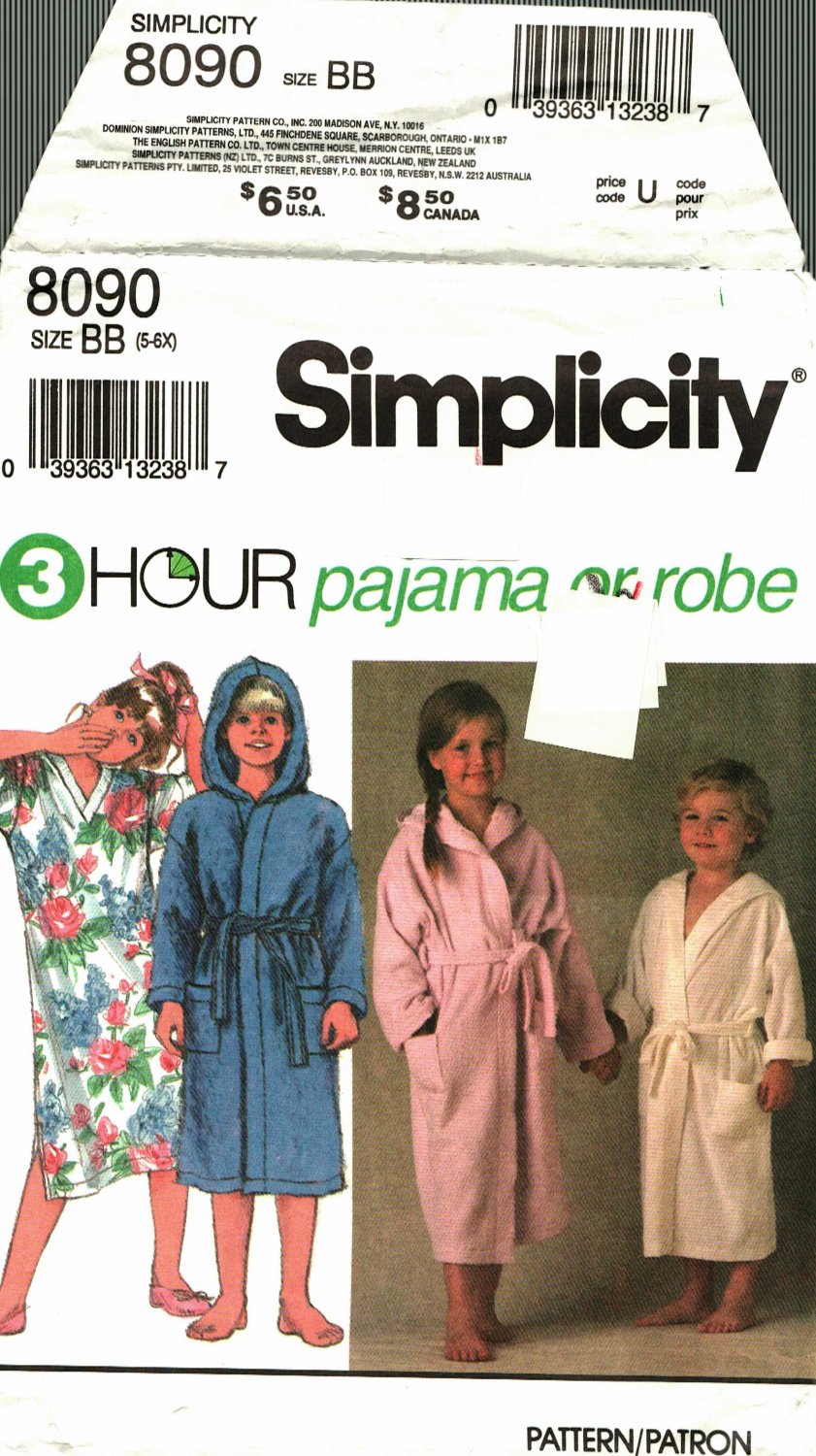 Simplicity 8090 Pattern uncut Children 5 6 6X Boys Girls 3 Hour Pajama ...