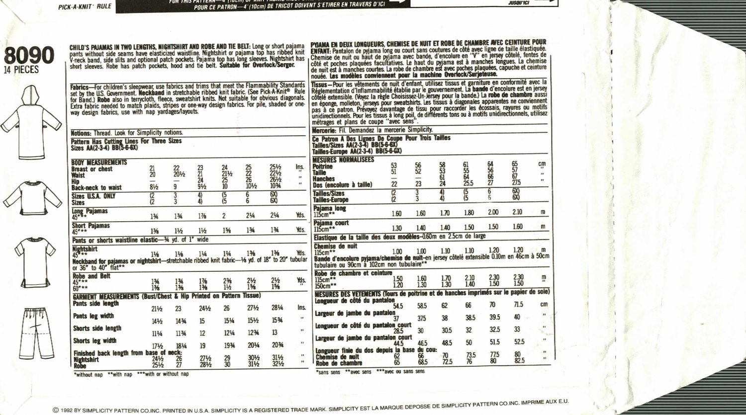 Simplicity 8090 Pattern uncut Children 5 6 6X Boys Girls 3 Hour Pajama ...