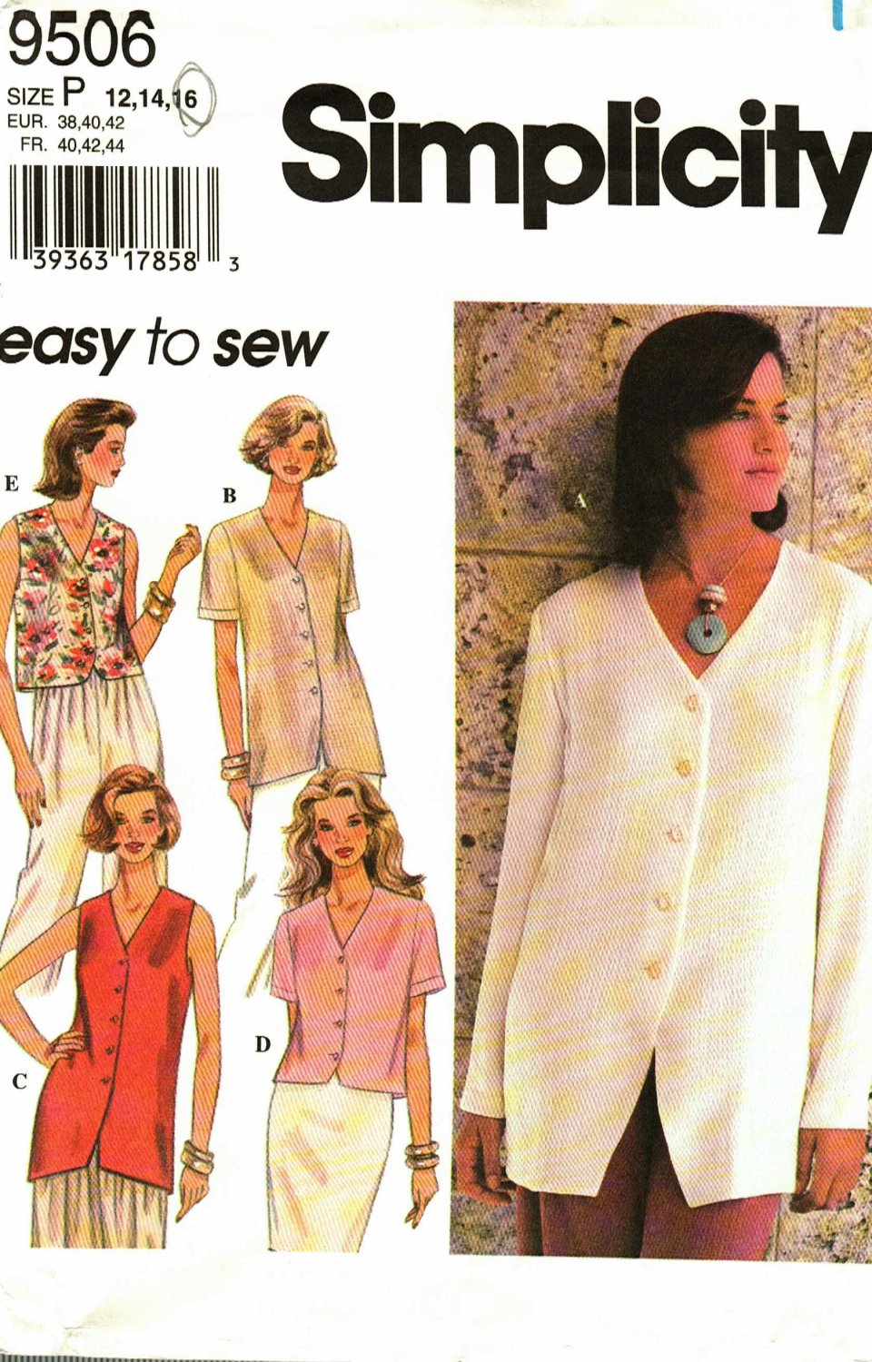 Simplicity 9506 size 16 Button Front Blouses, may be missing pieces