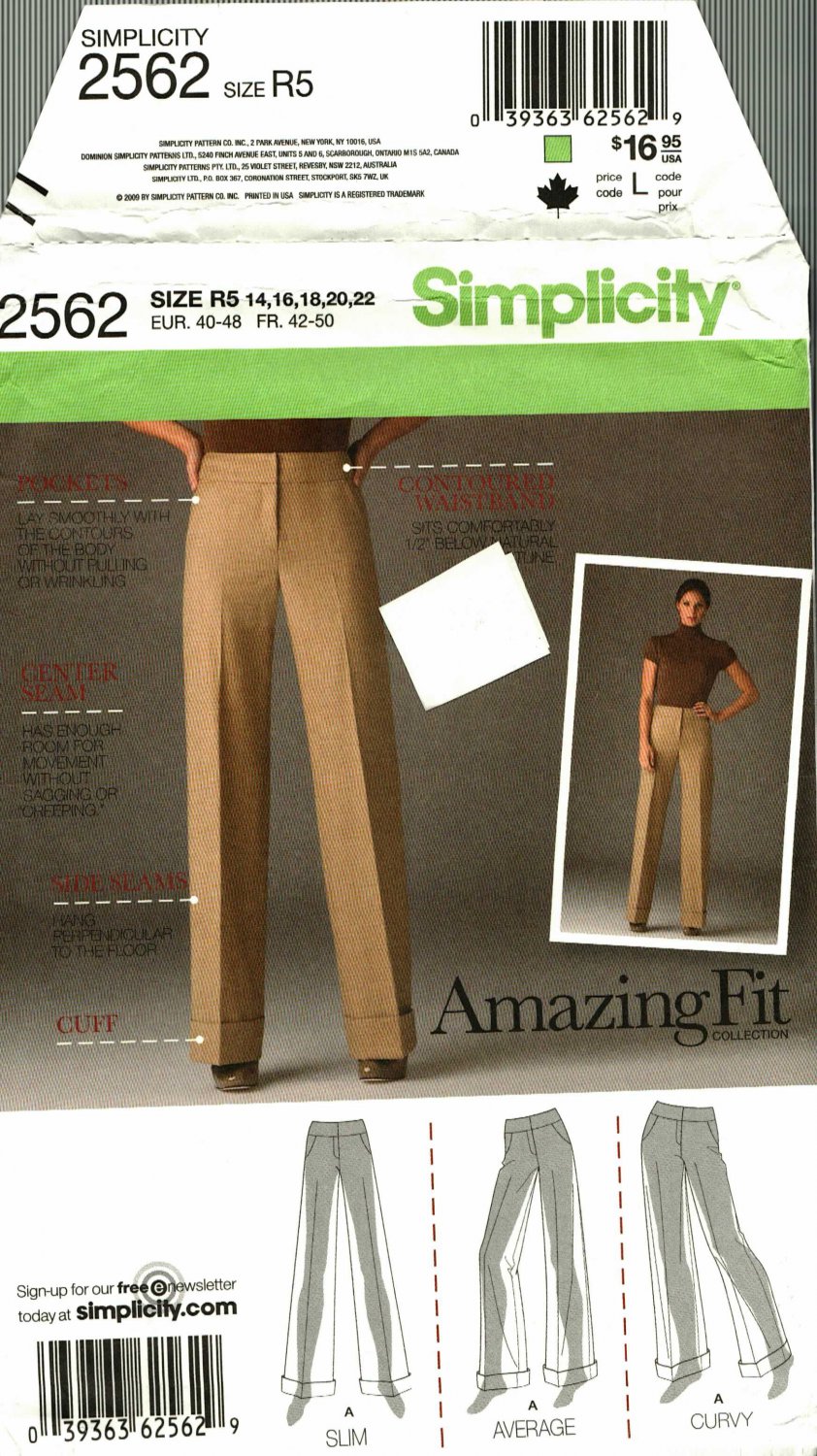 Simplicity 2562 Pattern uncut 14 16 18 20 22 Amazing Fit Wide Leg Pants
